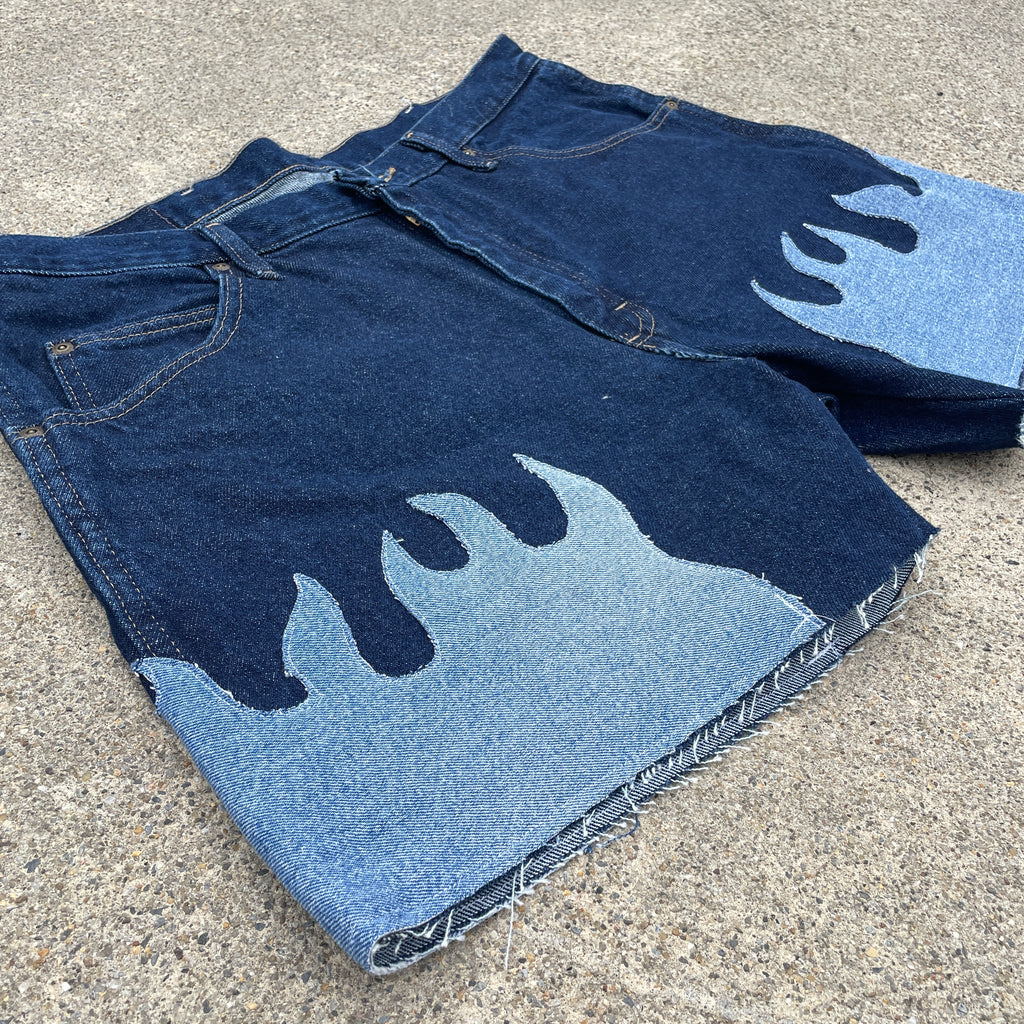Denim on Fire Distress 5inch Wrangler Jorts 36W – Necoda Matthew