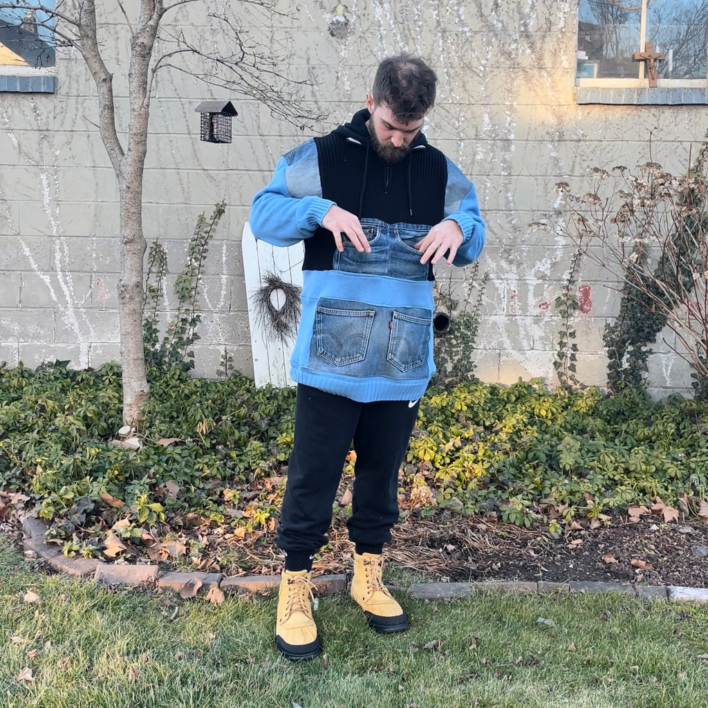 Two-Tone Knit and Denim Utility Sweater – Necoda Matthew